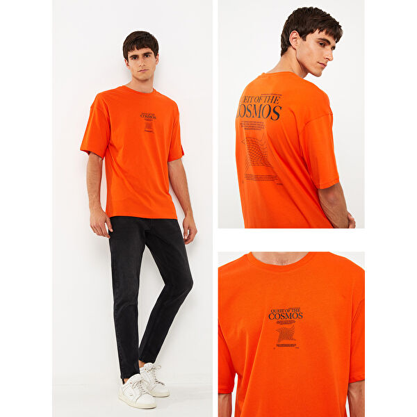 Oversize Bisiklet Yaka Kısa Kollu Baskılı Penye Erkek Tişört