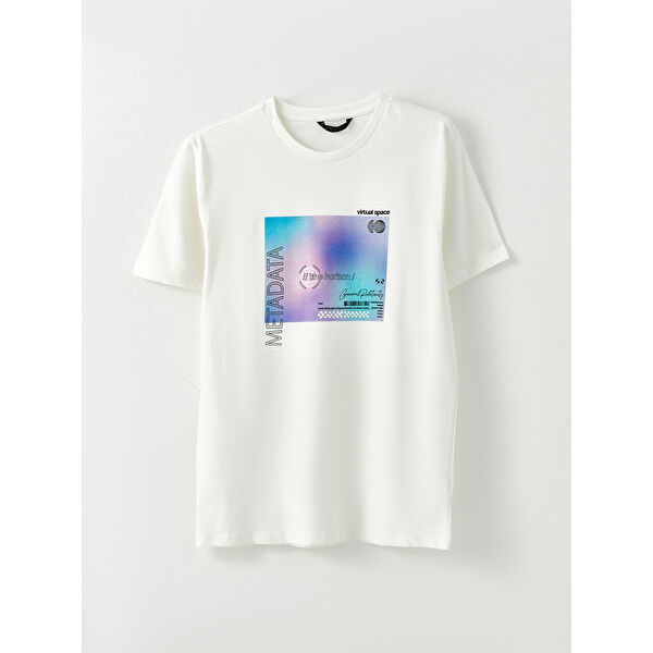 Bisiklet Yaka Kısa Kollu Baskılı Penye Erkek Tişört