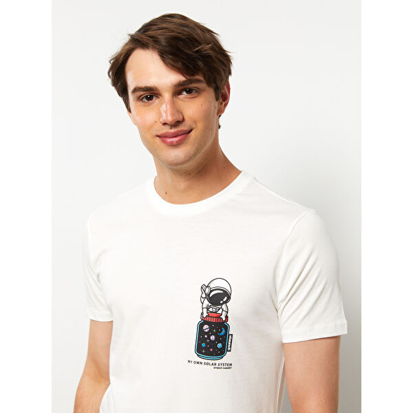 Bisiklet Yaka Kısa Kollu Baskılı Penye Erkek Tişört