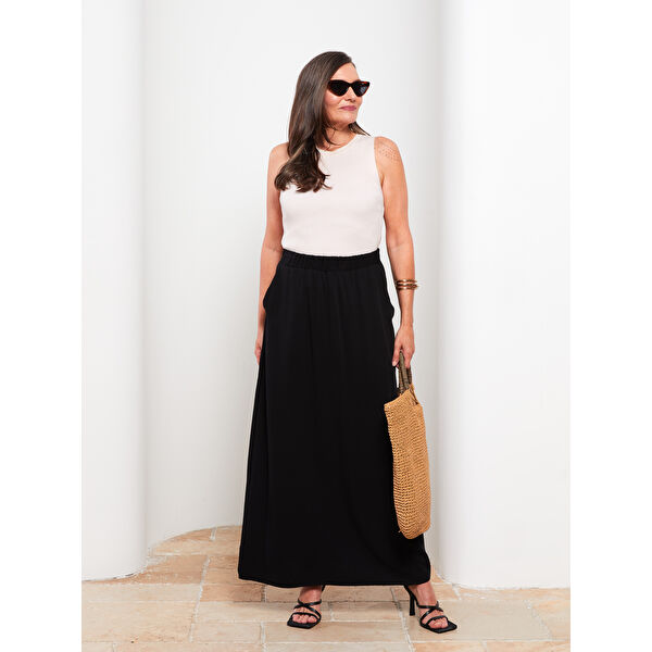 Beli Lastikli Düz Viskon Kadın Etek