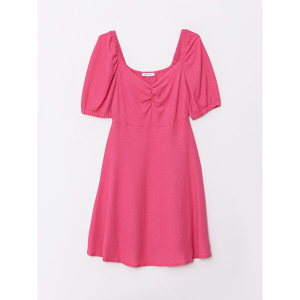 Kalp Yaka Düz Kısa Kollu Kadın Elbise