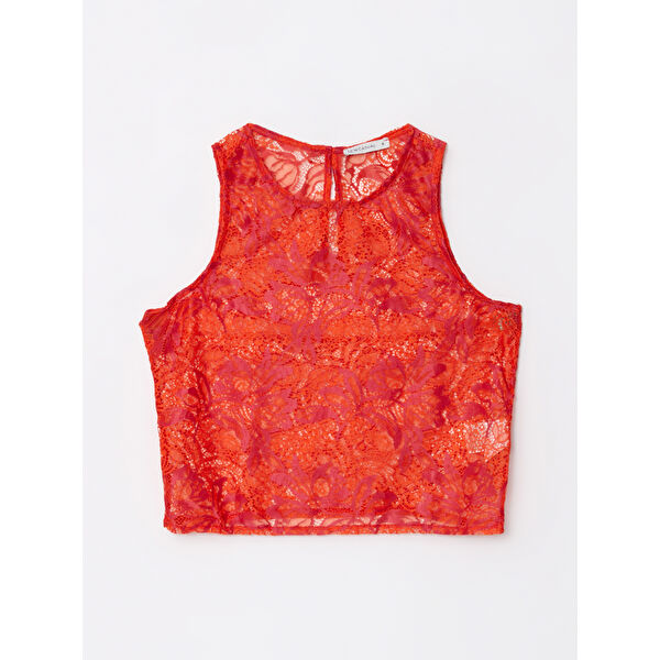 LCW CASUAL Bisiklet Yaka Kendinden Desenli Kolsuz Kadın Bluz