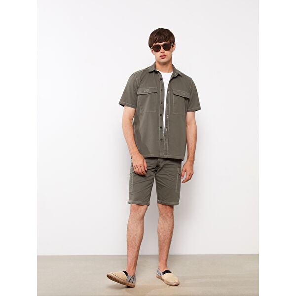 Regular Fit Kısa Kollu Gabardin Erkek Gömlek