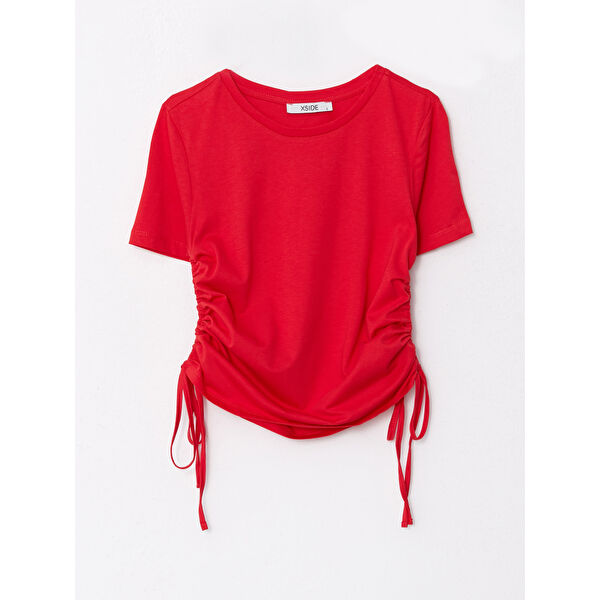 Bisiklet Yaka Düz Kısa Kollu Crop Pamuklu Kadın Tişört Bisiklet Yaka Düz Kısa Kollu Crop Pamuklu Kadın Tişört