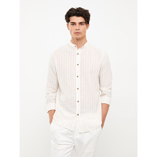 Regular Fit Uzun Kollu Keten Karışımlı Erkek Gömlek Regular Fit Uzun Kollu Keten Karışımlı Erkek Gömlek