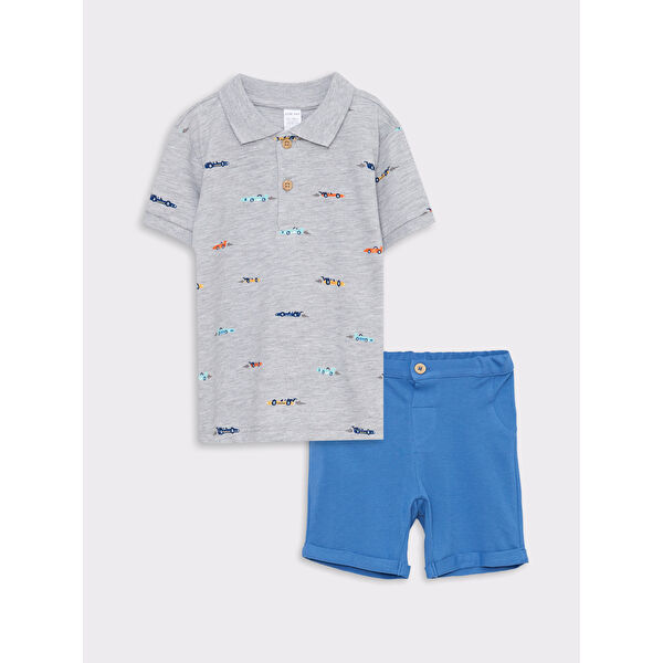 Polo Yaka Kısa Kollu Baskılı Erkek Bebek Tişört ve Şort 2'li Takım