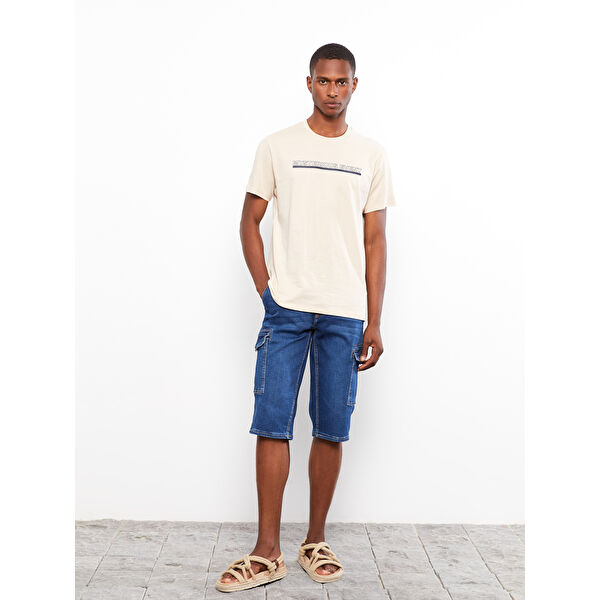 Bisiklet Yaka Kısa Kollu Baskılı Penye Erkek Tişört