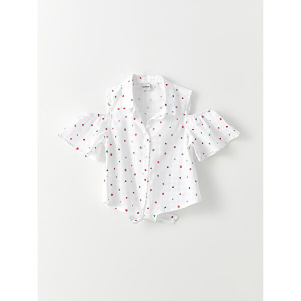 Gömlek Yaka Baskılı Kısa Kollu Kız Çocuk Bluz