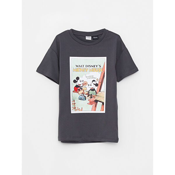 Bisiklet Yaka Minnie ve Mickey Mouse Baskılı Kısa Kollu Kız Çocuk Tişört Bisiklet Yaka Minnie ve Mickey Mouse Baskılı Kısa Kollu Kız Çocuk Tişört