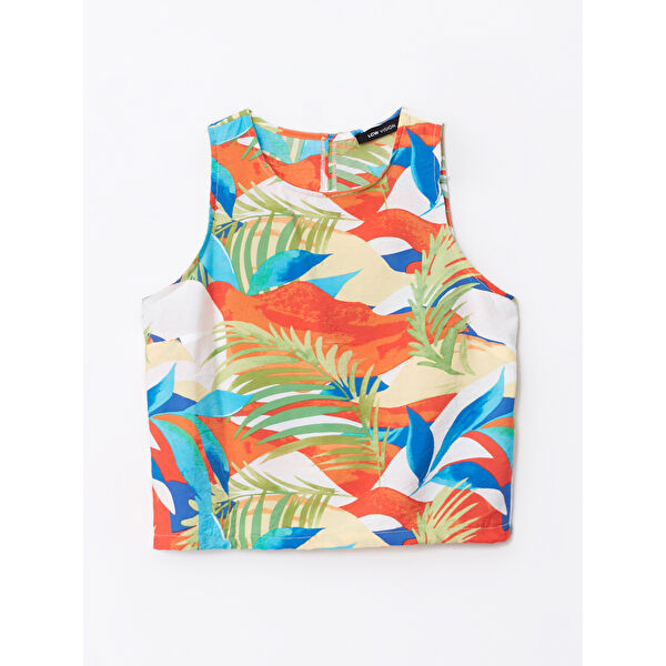 LCW VISION Bisiklet Yaka Desenli Kolsuz Crop Kadın Bluz