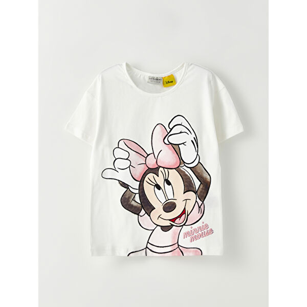 Bisiklet Yaka Minnie Mouse Baskılı Kısa Kollu Kız Çocuk Tişört Bisiklet Yaka Minnie Mouse Baskılı Kısa Kollu Kız Çocuk Tişört