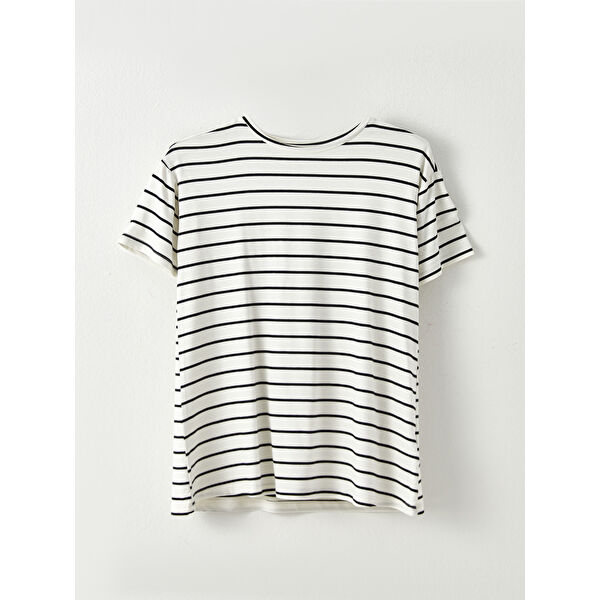 Bisiklet Yaka Çizgili Kısa Kollu Hamile Tişört