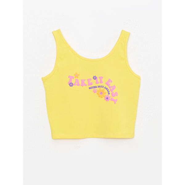 U Yaka Baskılı Pamuklu Kız Çocuk Atlet