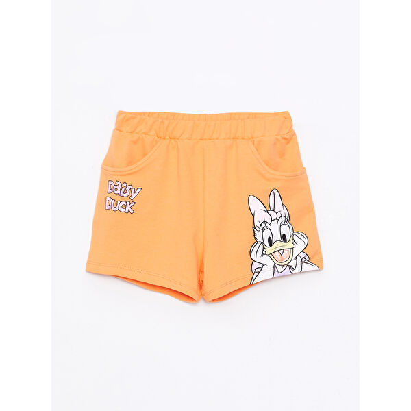 Beli Lastikli Daisy Duck Baskılı Kız Çocuk Şort Beli Lastikli Daisy Duck Baskılı Kız Çocuk Şort