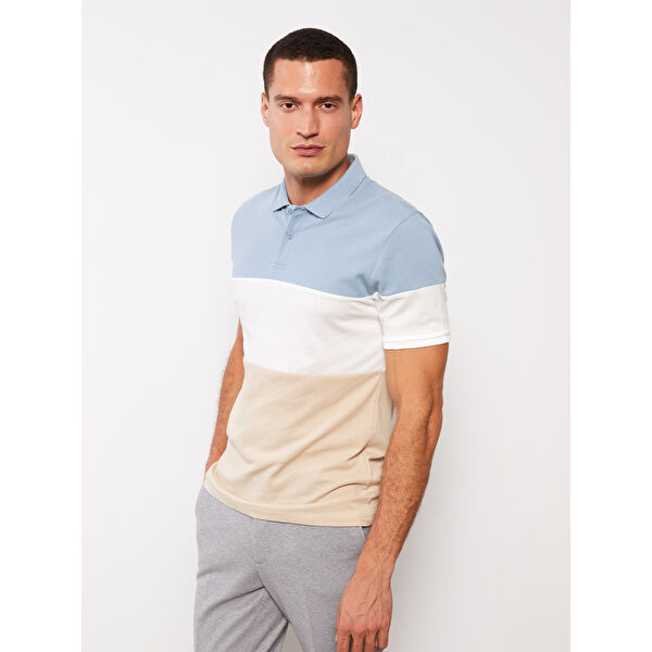 Polo Yaka Kısa Kollu Renk Bloklu Erkek Tişört