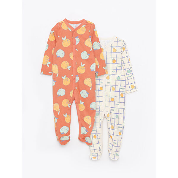 V Yaka Uzun Kollu Baskılı Erkek Bebek Tulum 2'li