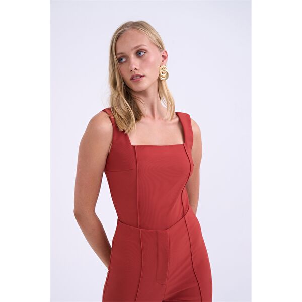 Sateen Kare Yaka Düz Askılı Kadın Bluz