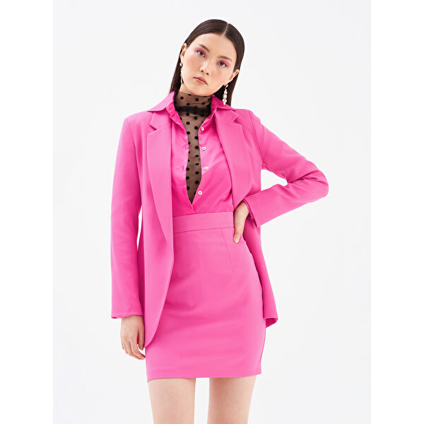 Sateen Beli Fermuarlı Düz Kadın Kalem Etek