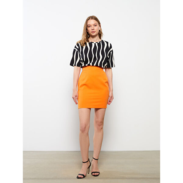 Sateen Beli Fermuarlı Düz Kadın Kalem Etek