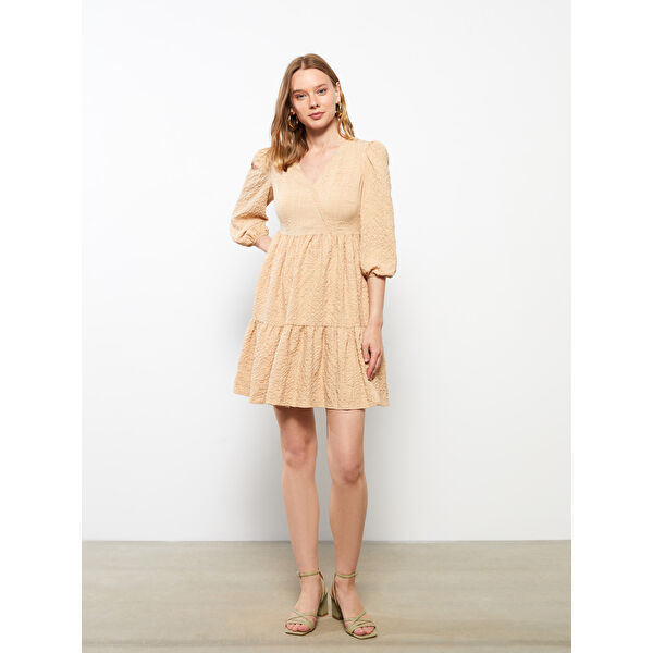 Sateen Kruvaze Yaka Düz Kadın Elbise