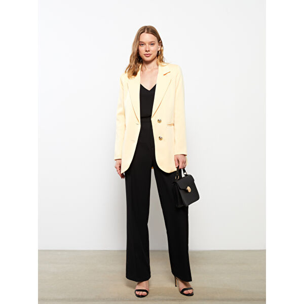 Sateen Önden Düğme Kapamalı Düz Uzun Kollu Kadın Ceket