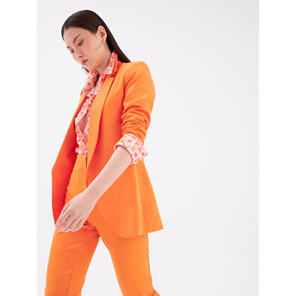 Sateen Şal Yaka Düz Uzun Kollu Kadın Ceket