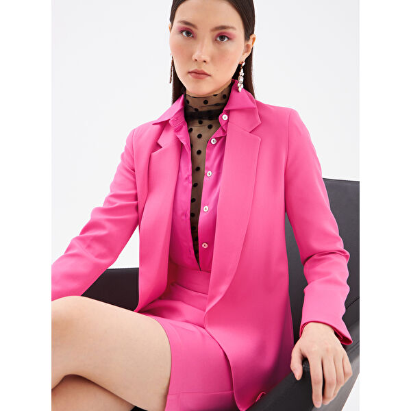 Sateen Şal Yaka Düz Uzun Kollu Kadın Ceket