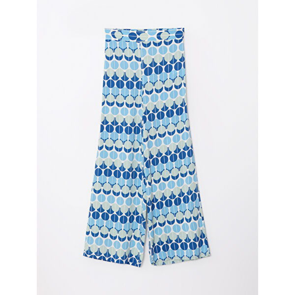 Beli Lastikli Standart Fit Desenli Viskon Kadın Pantolon Beli Lastikli Standart Fit Desenli Viskon Kadın Pantolon