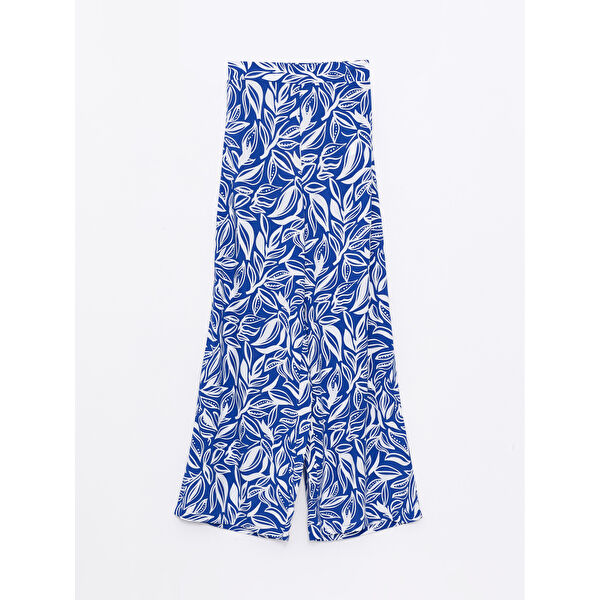 Beli Lastikli Standart Fit Desenli Viskon Kadın Pantolon