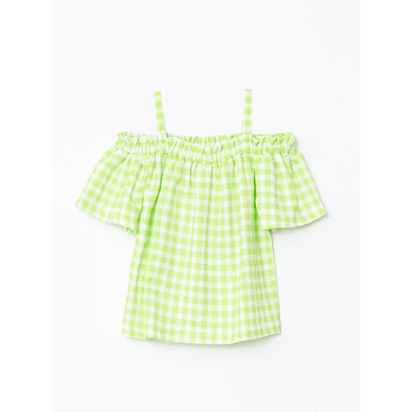 Kayık Yaka Ekose Kısa Kollu Kız Çocuk Tişört Kayık Yaka Ekose Kısa Kollu Kız Çocuk Tişört