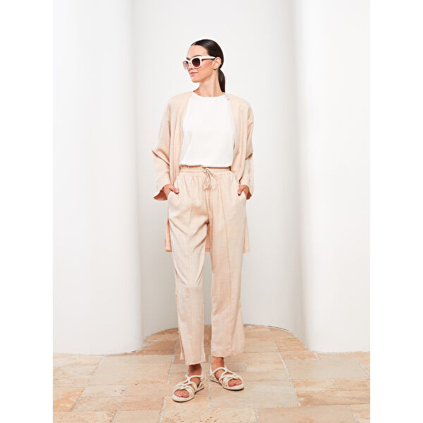 Beli Lastikli Rahat Kalıp Desenli Kadın Pantolon