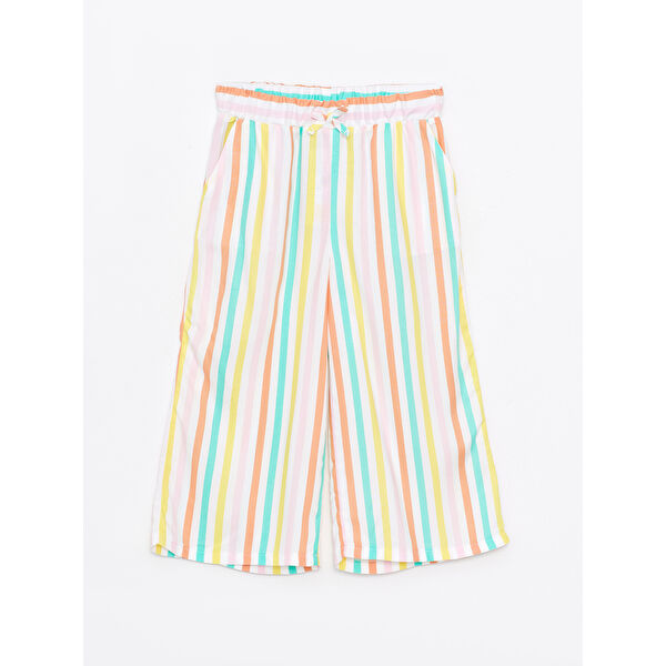 Beli Lastikli Geniş Paça Viskon Kız Çocuk Capri