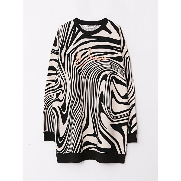 Bisiklet Yaka Desenli Uzun Kollu Oversize Kadın Tunik