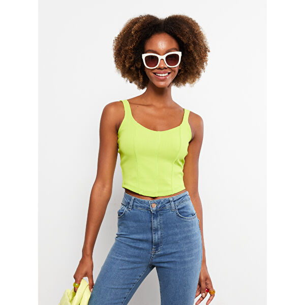 U Yaka Askılı Crop Kadın Atlet