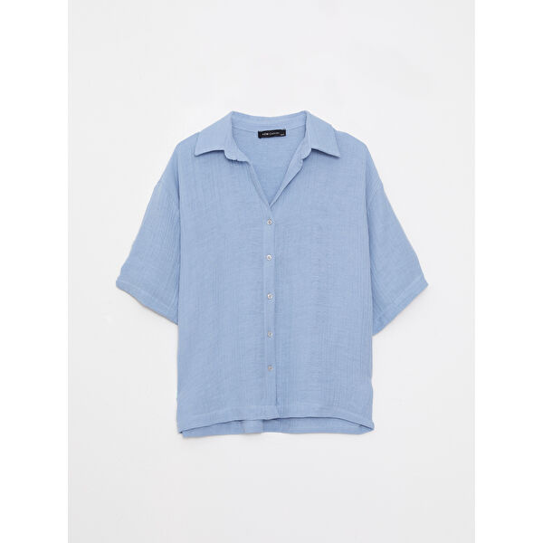 Önden Düğme Kapamalı Düz Kısa Kollu Kadın Gömlek