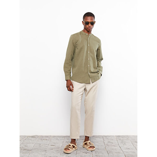 Regular Fit Hakim Yaka Uzun Kollu Poplin Erkek Gömlek