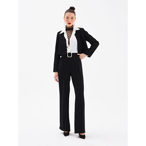 Sateen Standart Fit Düz Krep Kadın Pantolon