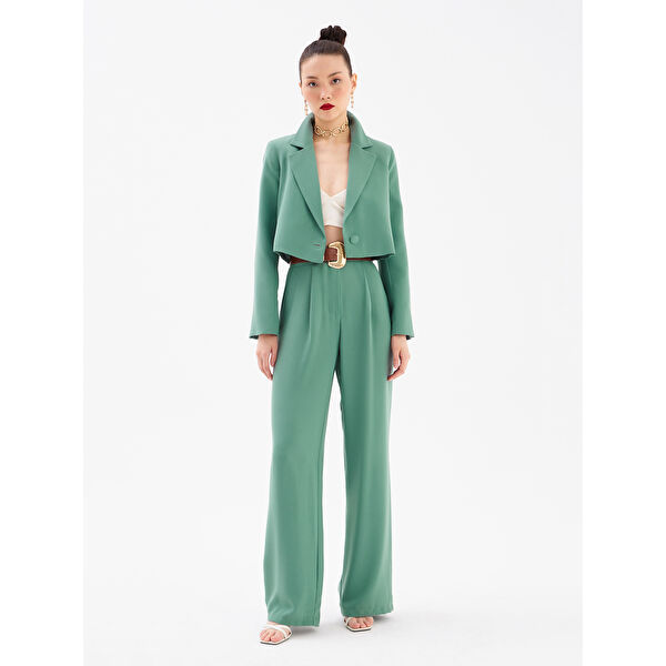 Sateen Standart Fit Düz Krep Kadın Pantolon