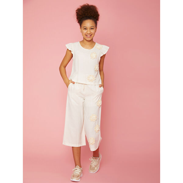 Little Star Bisiklet Yaka Nakış Detaylı Kız Çocuk Takım