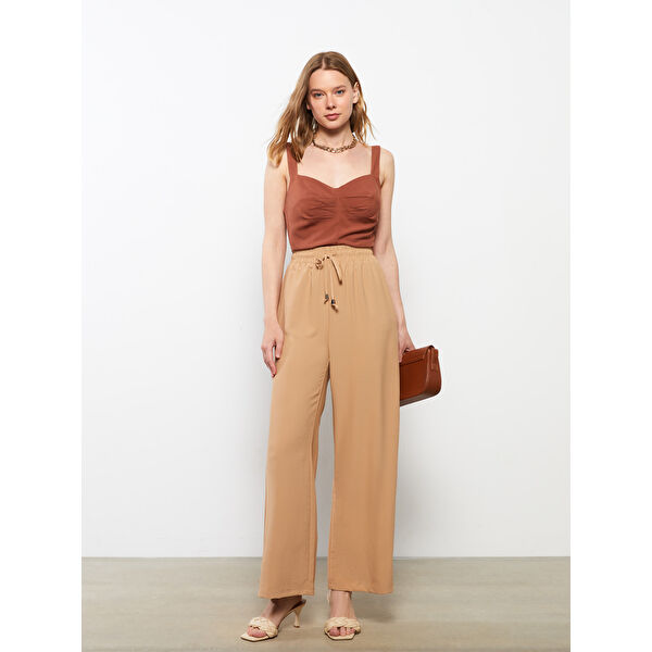 QUZU Beli Lastikli Standart Fit Düz Kadın Pantolon