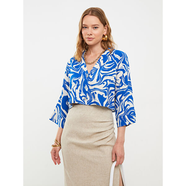 QUZU Önden Düğme Kapamalı Desenli Kadın Gömlek