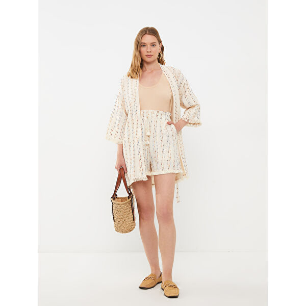 QUZU Beli Lastikli Desenli Kadın Şort