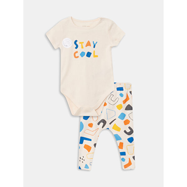 Bisiklet Yaka Kısa Kollu Baskılı Erkek Bebek Çıtçıtlı Body ve Pantolon 2'li Takım Bisiklet Yaka Kısa Kollu Baskılı Erkek Bebek Çıtçıtlı Body ve Pantolon 2'li Takım