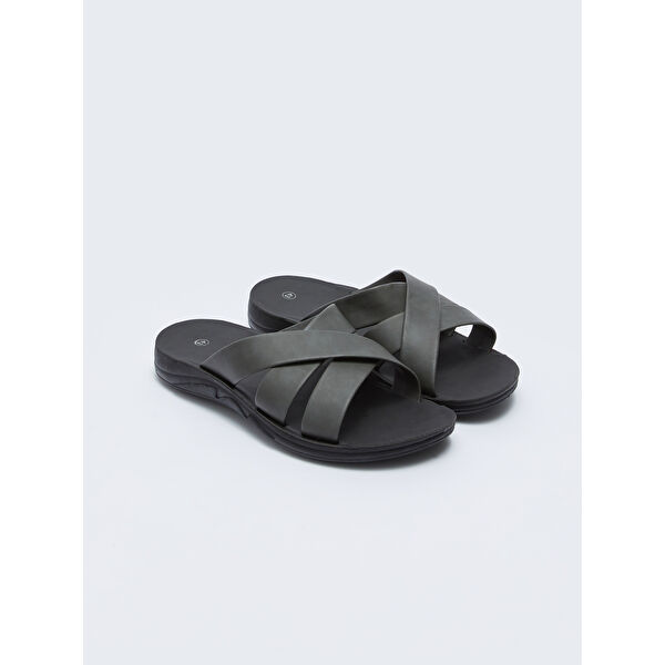 Deri Görünümlü Çapraz Bantlı Erkek Terlik