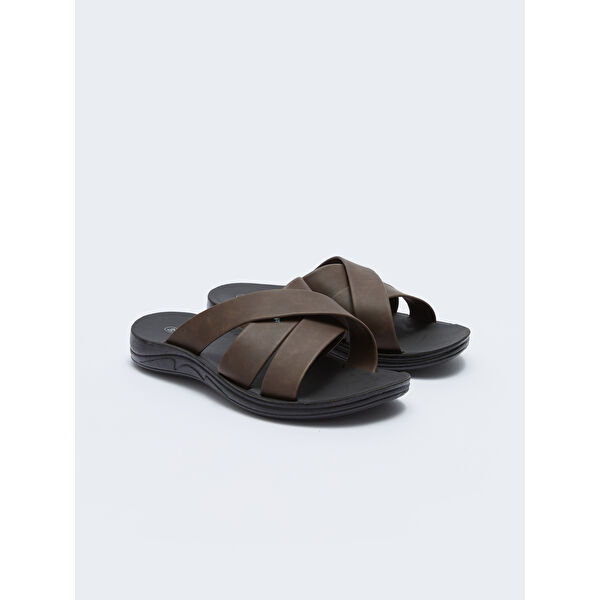 Deri Görünümlü Çapraz Bantlı Erkek Terlik Deri Görünümlü Çapraz Bantlı Erkek Terlik