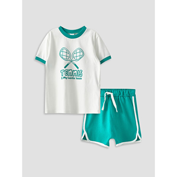 Bisiklet Yaka Kısa Kollu Baskılı Tişört ve Şort Erkek Bebek 2'li Takım