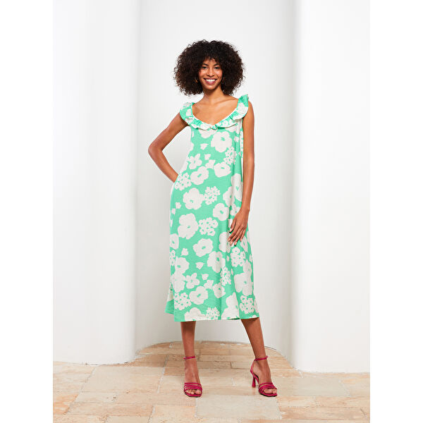 Kalp Yaka Çiçekli Askılı Kadın Elbise