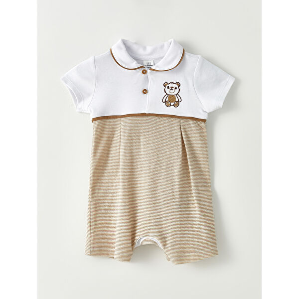 Bebe Yaka Kısa Kollu Nakış Detaylı Erkek Bebek Tulum Bebe Yaka Kısa Kollu Nakış Detaylı Erkek Bebek Tulum