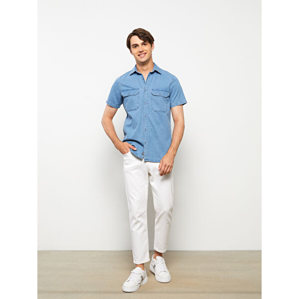 Regular Fit Kısa Kollu Erkek Jean Gömlek Regular Fit Kısa Kollu Erkek Jean Gömlek