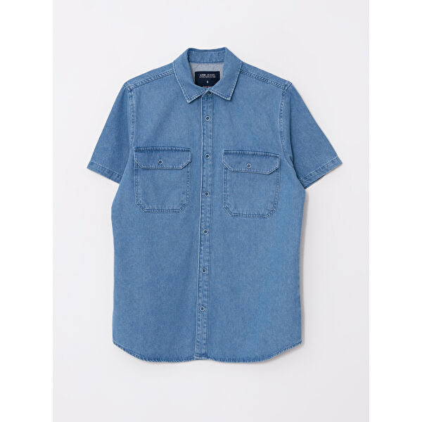 Regular Fit Kısa Kollu Erkek Jean Gömlek Regular Fit Kısa Kollu Erkek Jean Gömlek